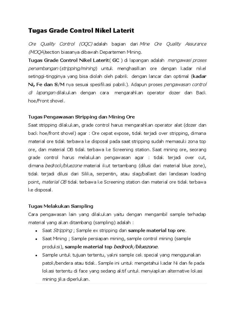 Tugas Grade Control Nikel Laterit | PDF