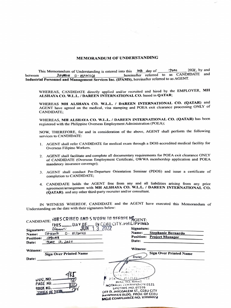 MOU For Original Docs #2 | PDF | Human Migration | Cultural Globalization