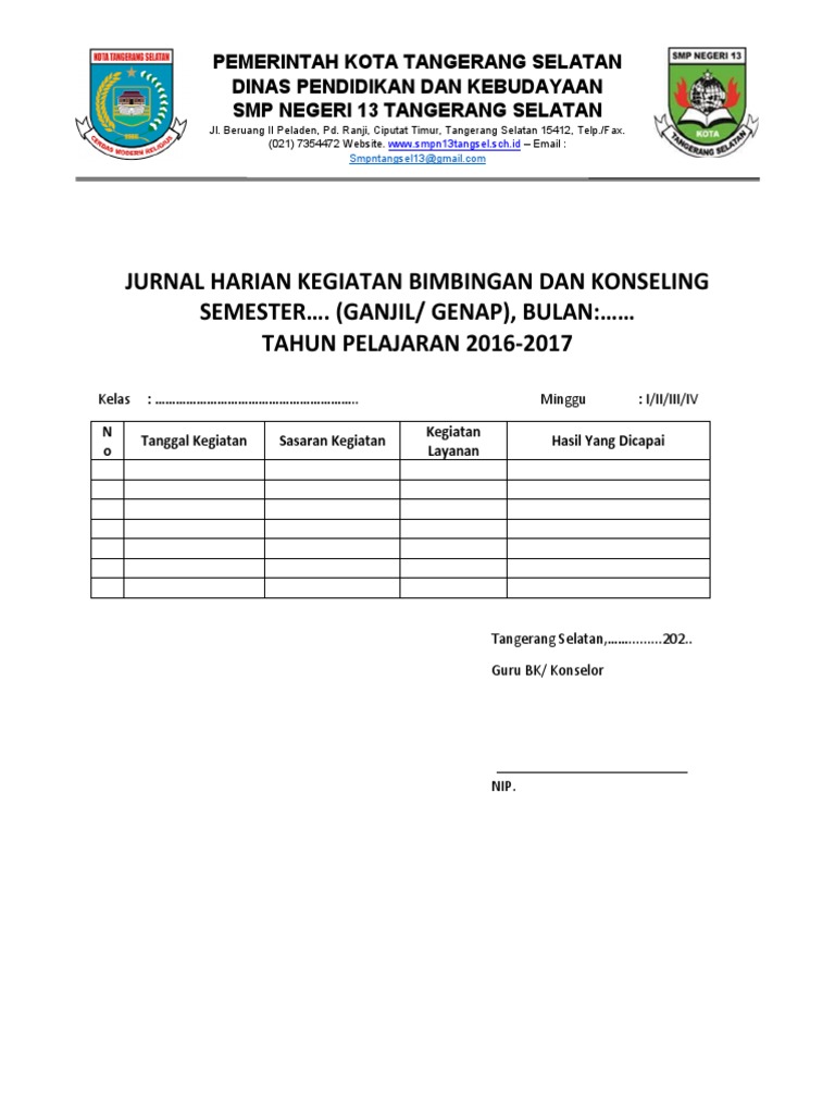 Jurnal Harian Guru BK (OK) | PDF