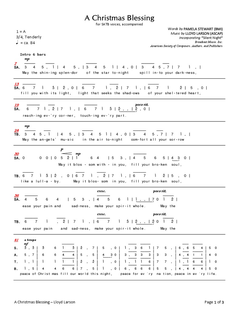 A Christmas Blessing - Lloyd Larson (Not Angka SATB) | PDF | Holiday ...