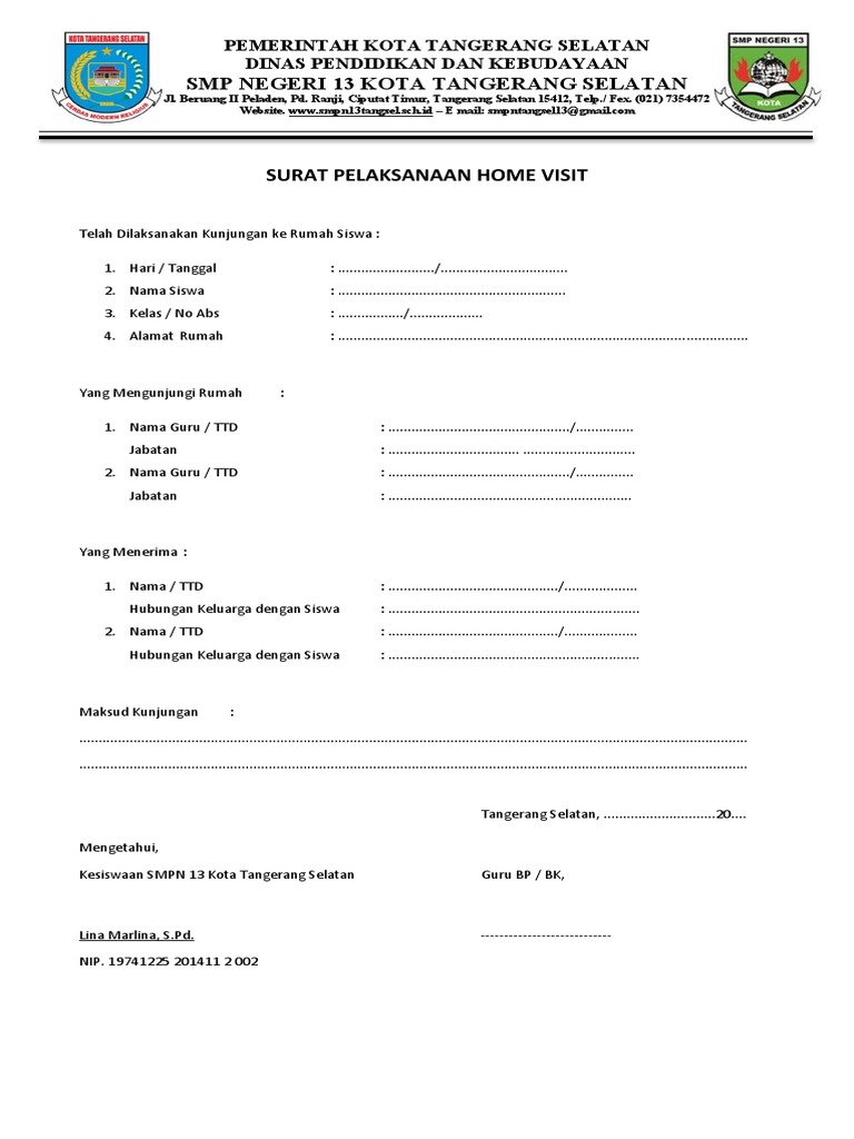 Format Surat Home Visit Siswa | PDF | Karier & Perkembangan | Griya & Taman