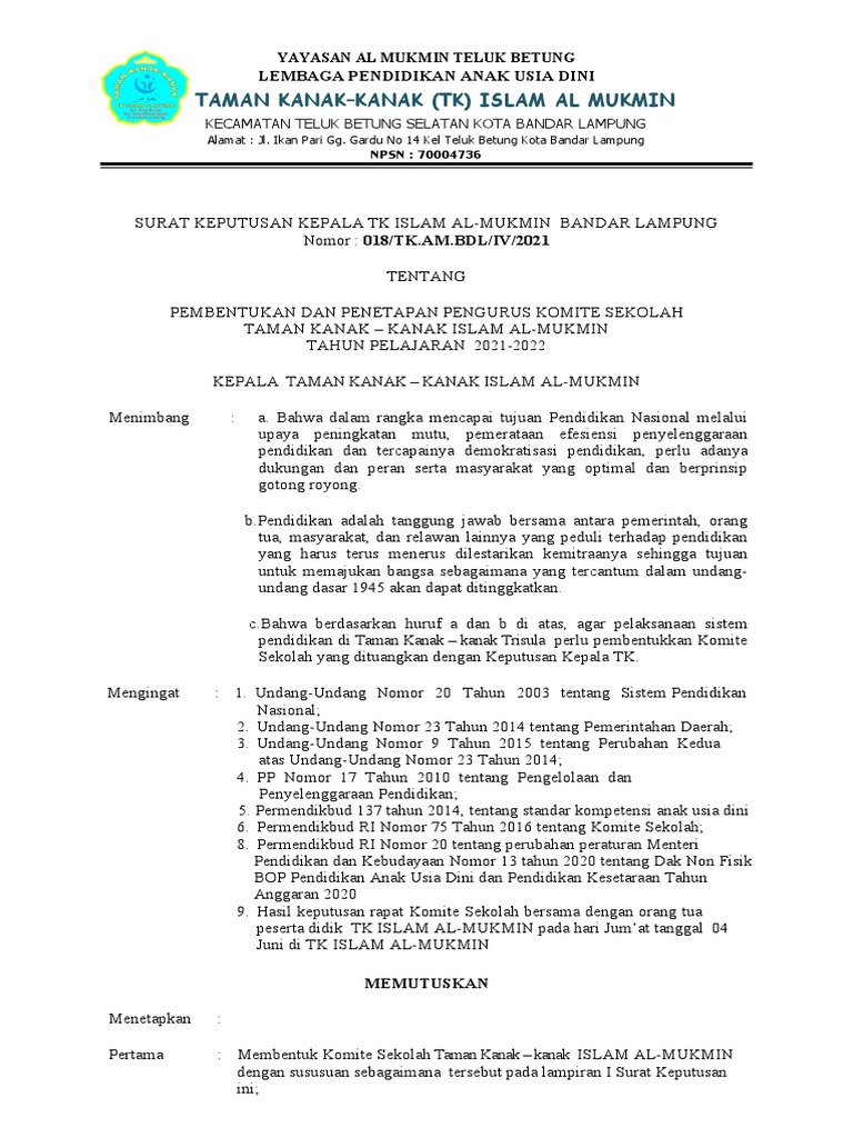 SK KOMITE SEKOLAH FIx | PDF