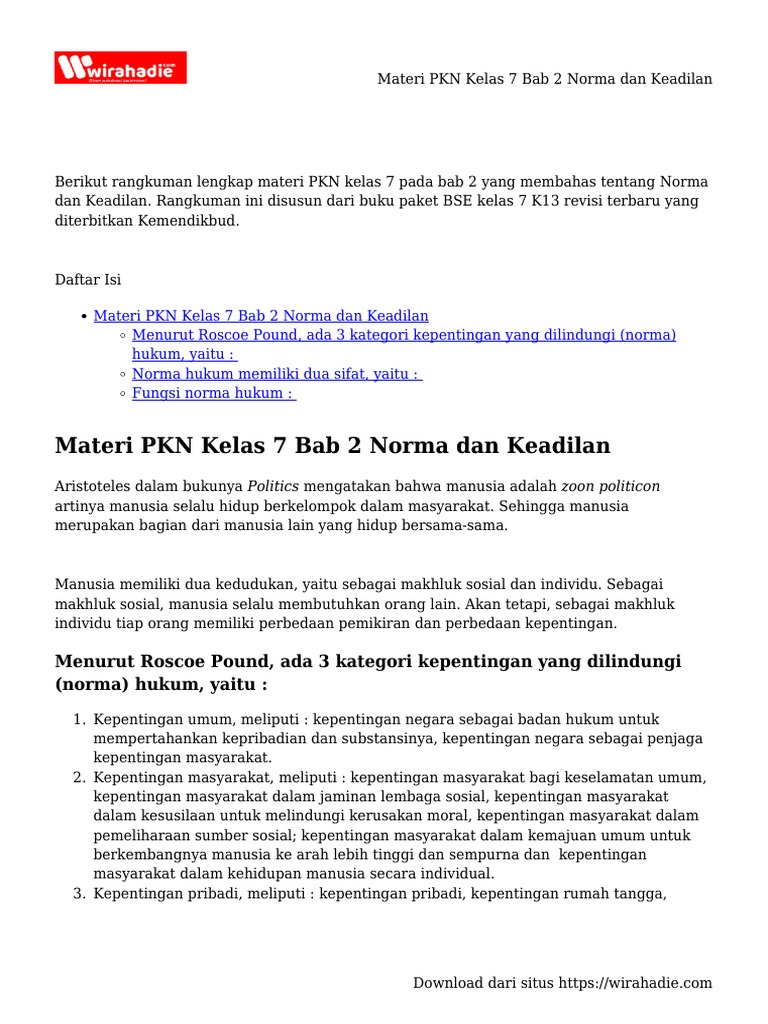 Materi PKN Kelas 7 Bab 2 Norma Dan Keadilan | PDF | Politik
