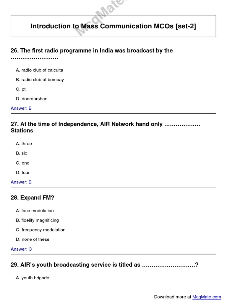 Introduction-To-mass-communication Solved MCQs (Set-2) | PDF ...