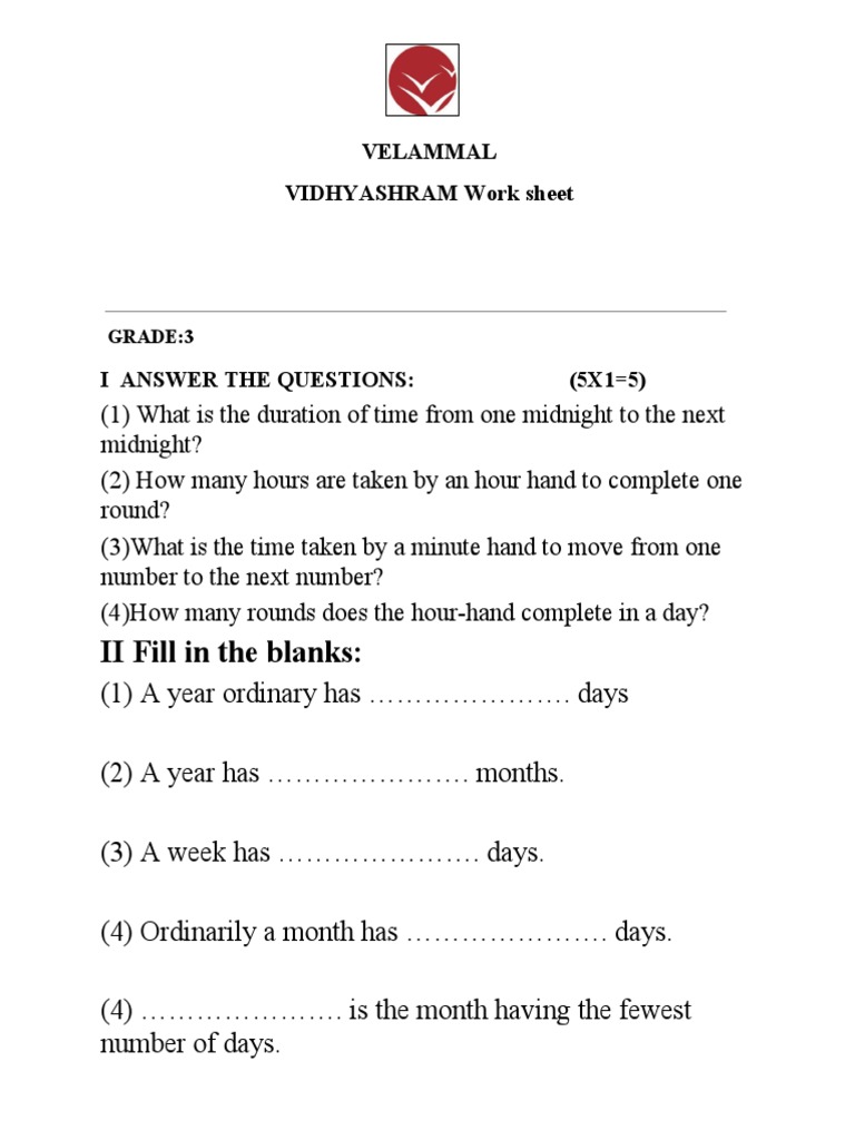 Grade 3 Worksheet Time | PDF