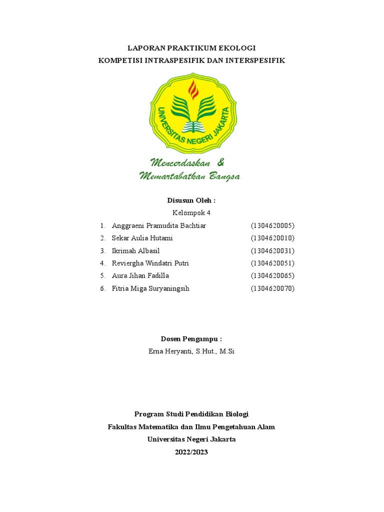 Kel 4 - Laporan Praktikum Kompetisi Intraspesifik Dan Interspesifik | PDF Kel 4 - Laporan Praktikum Kompetisi Intraspesifik Dan Interspesifik | PDF