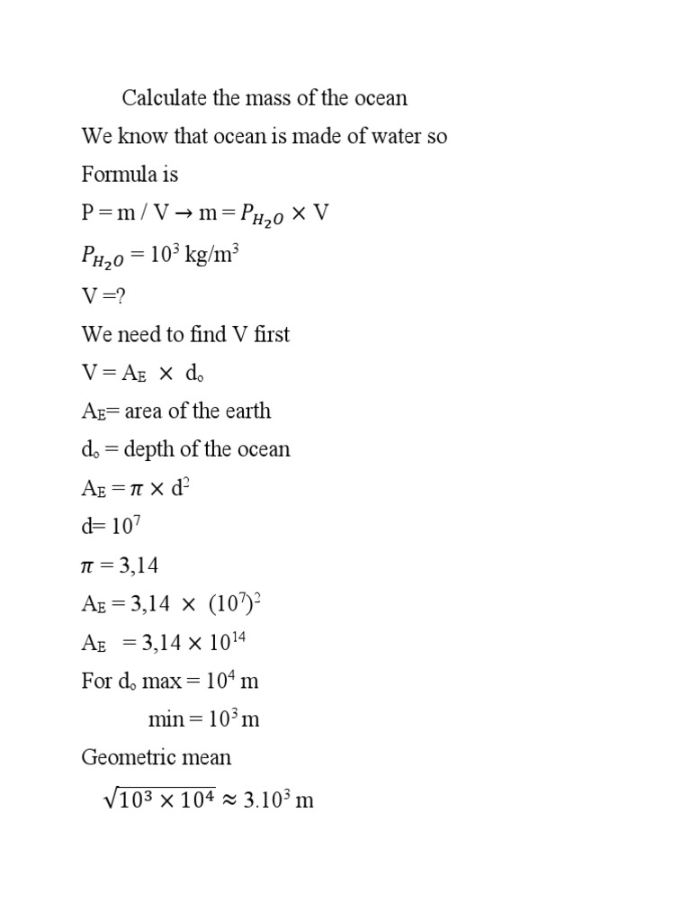 Calculate The Mass of The Ocean | PDF | Physical Quantities | Mechanics