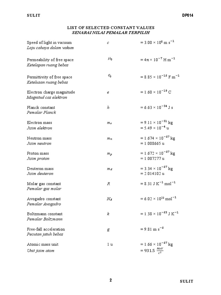 DP014 - New List of Constants and Formulae 2022 | PDF | Electronvolt | Electron