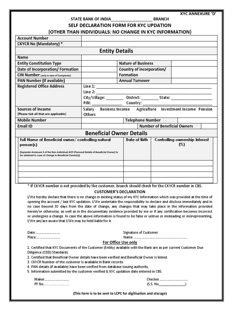 Annex D Self Declaration Form For Kyc Updation | PDF | Business