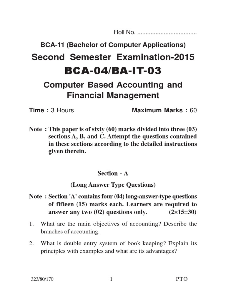 BCA 2 Computer Based Accounting and Financial Management 2015 | PDF ...