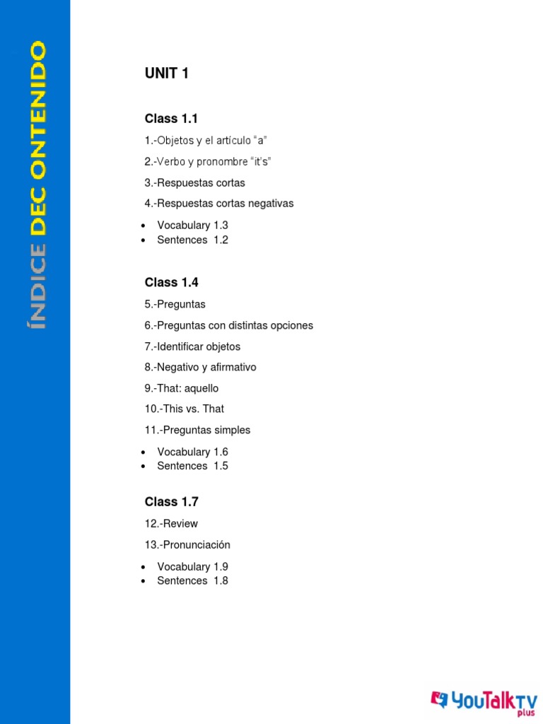 Indice YouTalk Numerado | PDF | Sintaxis | Morfología Lingüística