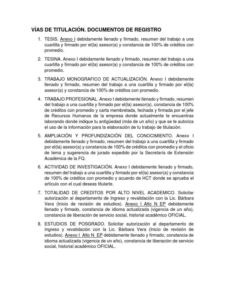 Vias de Titulacion. Documentos de Registro | PDF