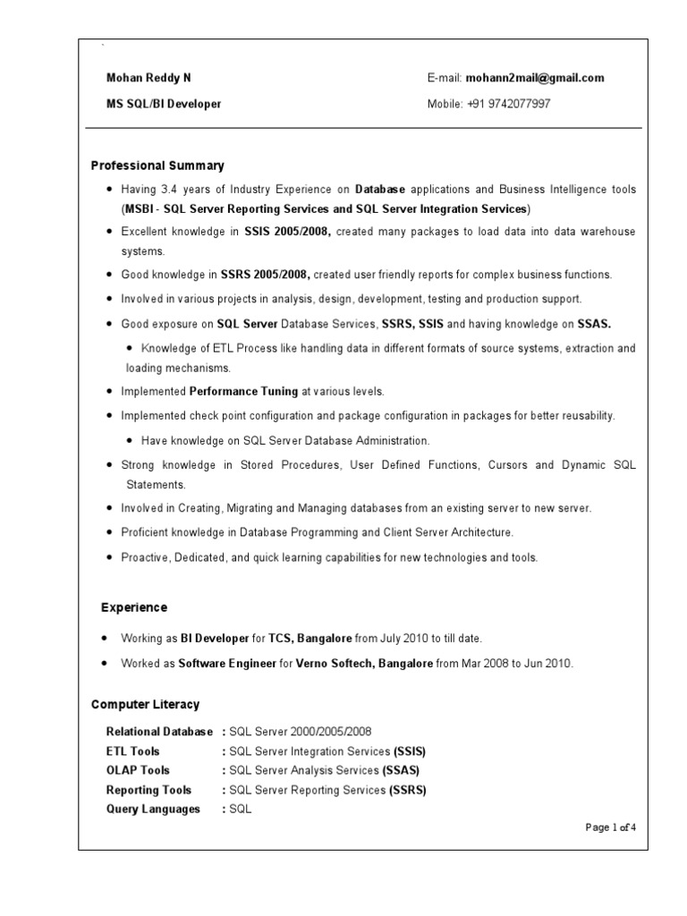 Mohan Resume | Download Free PDF | Microsoft Sql Server | Business Intelligence