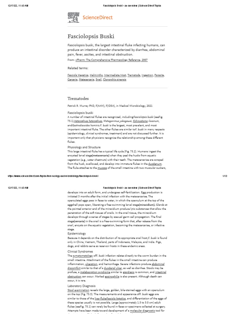 Fasciolopsis Buski - An Overview - ScienceDirect Topics | PDF ...
