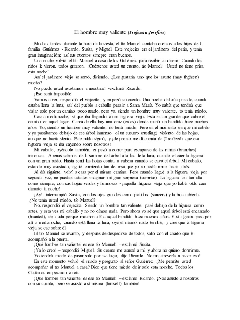 El Hombre Muy Valiente y Palabras para Aprender | PDF