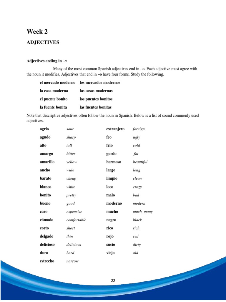 Spanish | PDF | Grammatical Gender | Adjective