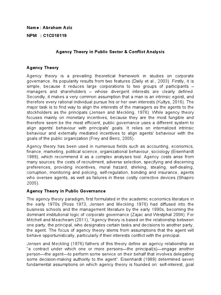 Agency Theory in Public Governance | PDF | Cooperative | Governance