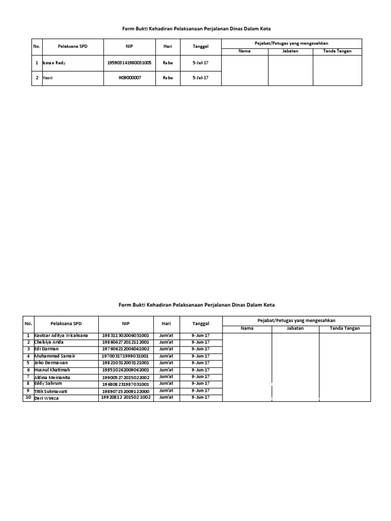 Form Bukti Kehadiran | PDF