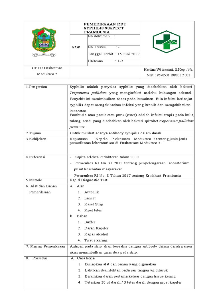SOP Pemeriksaan RDT Syphilis | PDF