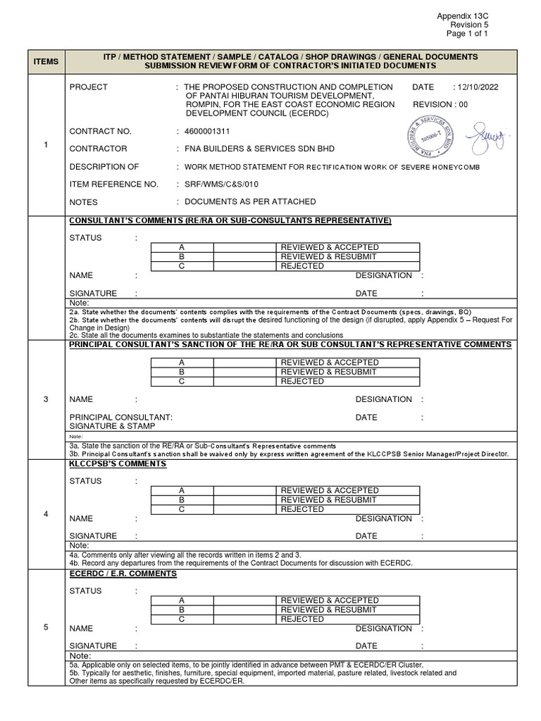 SRF - wms.c&s.010 - Method of Statement For Rectification Work of ...