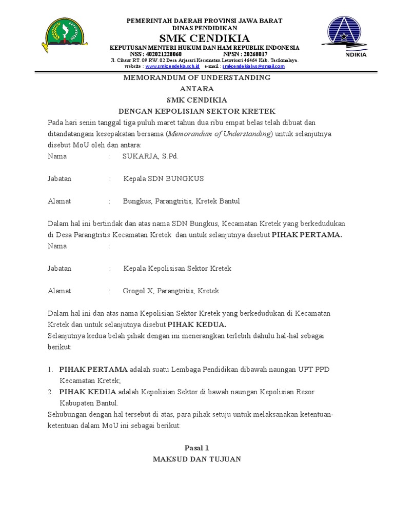 Contoh Mou Sekolah Dengan Kepolisian | PDF | Ilmu Sosial