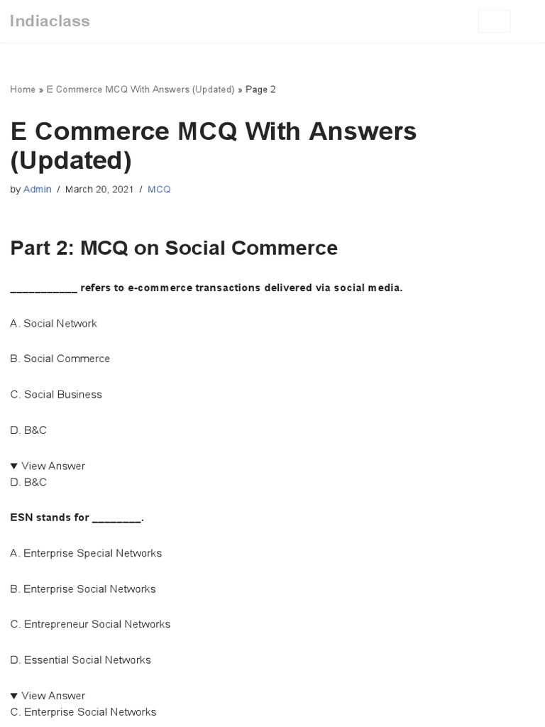 E Commerce MCQ With Answers Updated Page 2 Of 3 2022