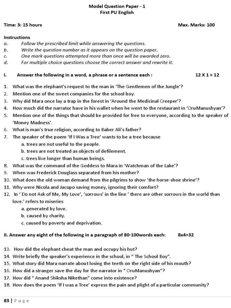 1st Puc Eng Model QP | Download Free PDF | Rosa Parks