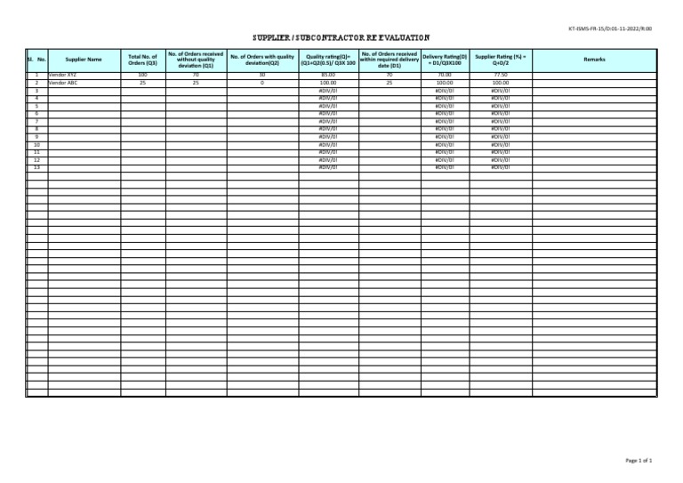 KT-ISMS-FR-15 Supplier, Vendor Re Evaluation Form | PDF
