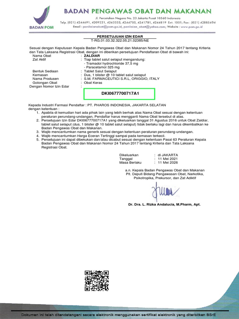 Persetujuan Edar Obat Zaldiar 2021 | PDF