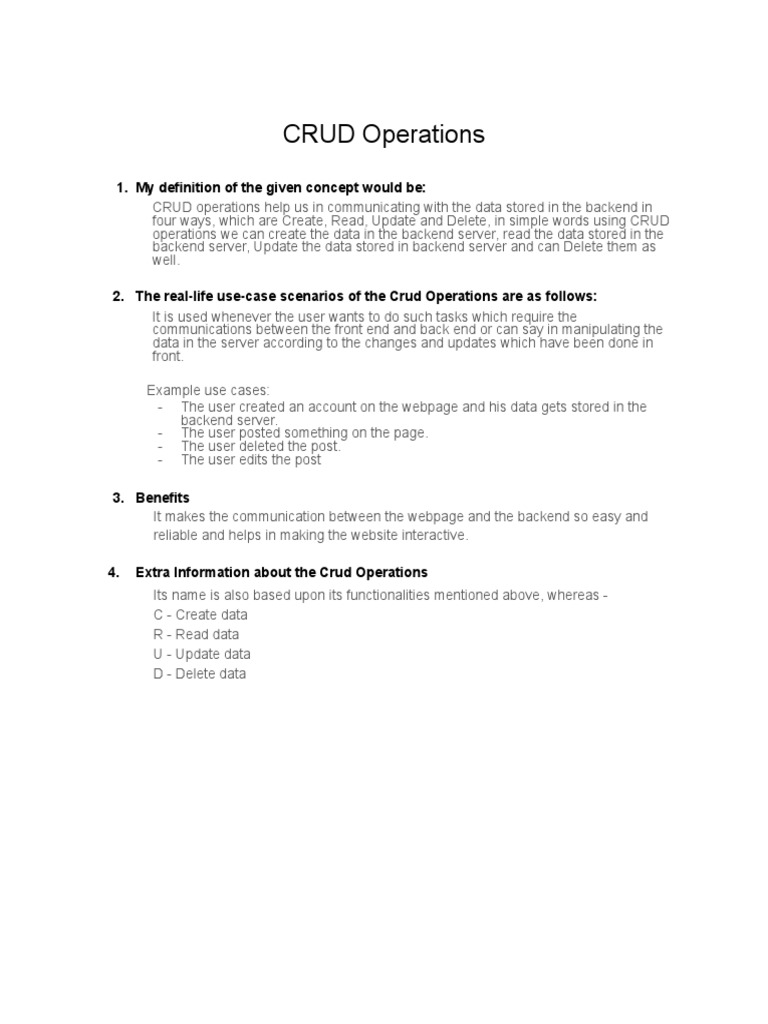 The 4 CRUD Operations: Create, Read, Update, Delete | PDF The 4 CRUD Operations: Create, Read, Update, Delete | PDF