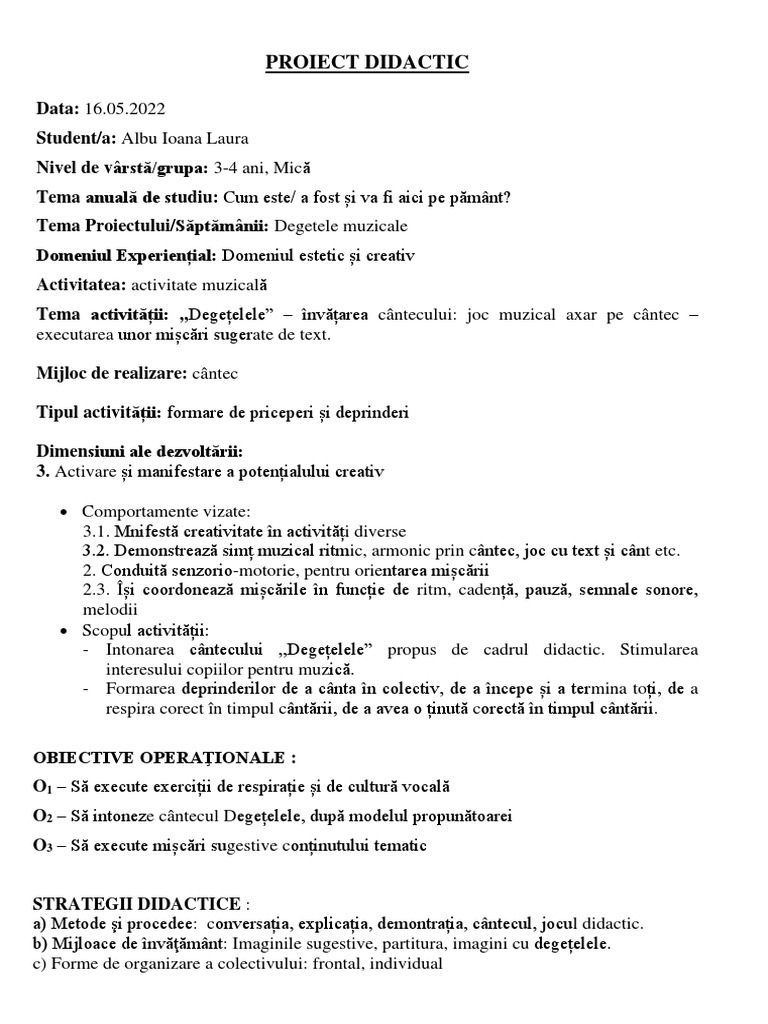 Proiect Didactic Muzică | PDF