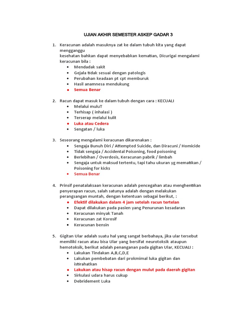 Uas Bahan Soal Askep Gadar 3 (Ok) | PDF