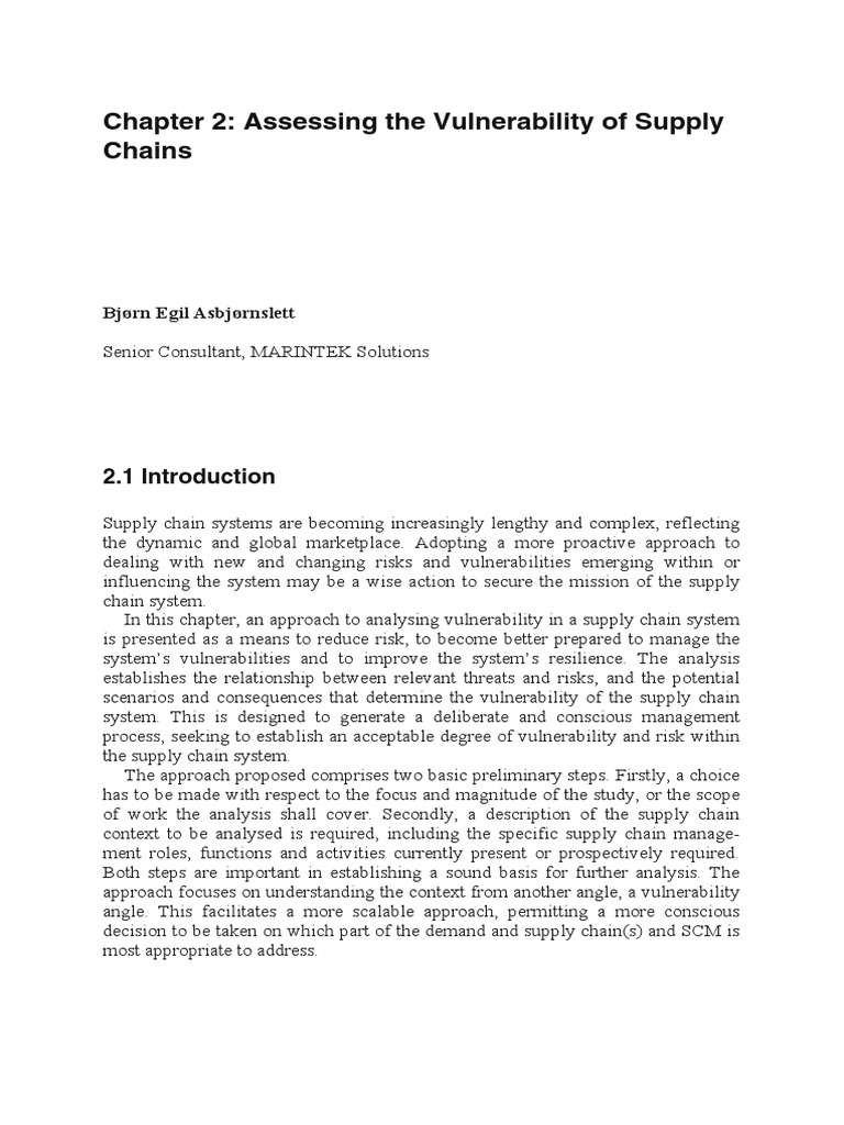 Chapter 2: Assessing The Vulnerability of Supply Chains: Bjørn Egil Asbjørnslett | PDF | Supply ...