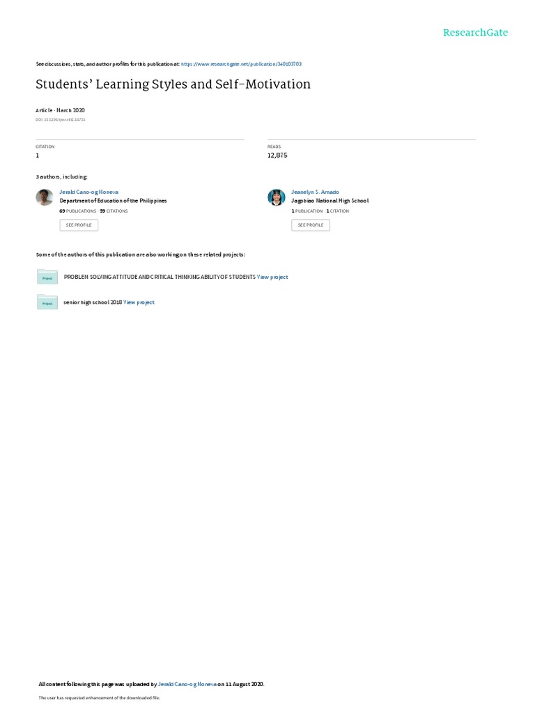 Students Learning Styles and Self Motivation | PDF | Learning Styles | Learning