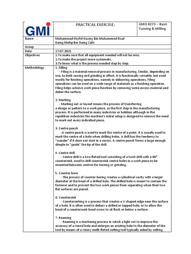 GMI Student Report | PDF | Screw | Drill