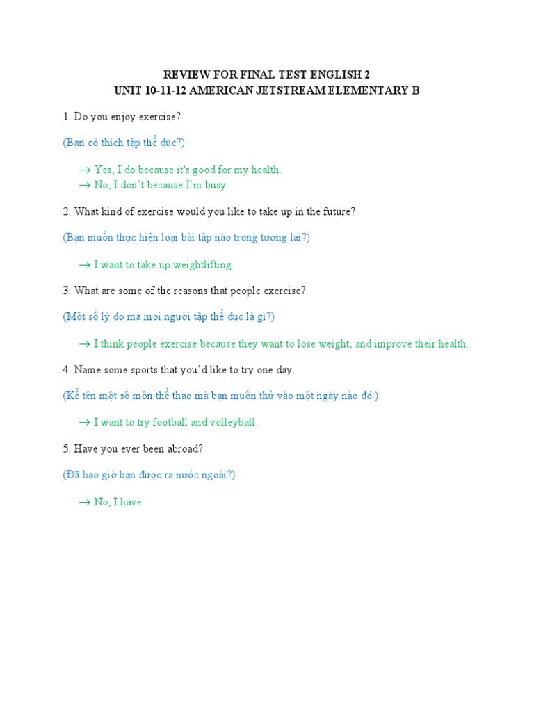 speaking cuối kỳ TA2,3 và giữa kỳ TA3 | PDF