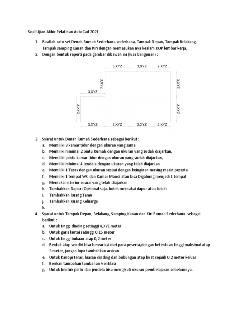 Soal UJIAN AKHIR Pelatihan AutoCad 2021 | PDF