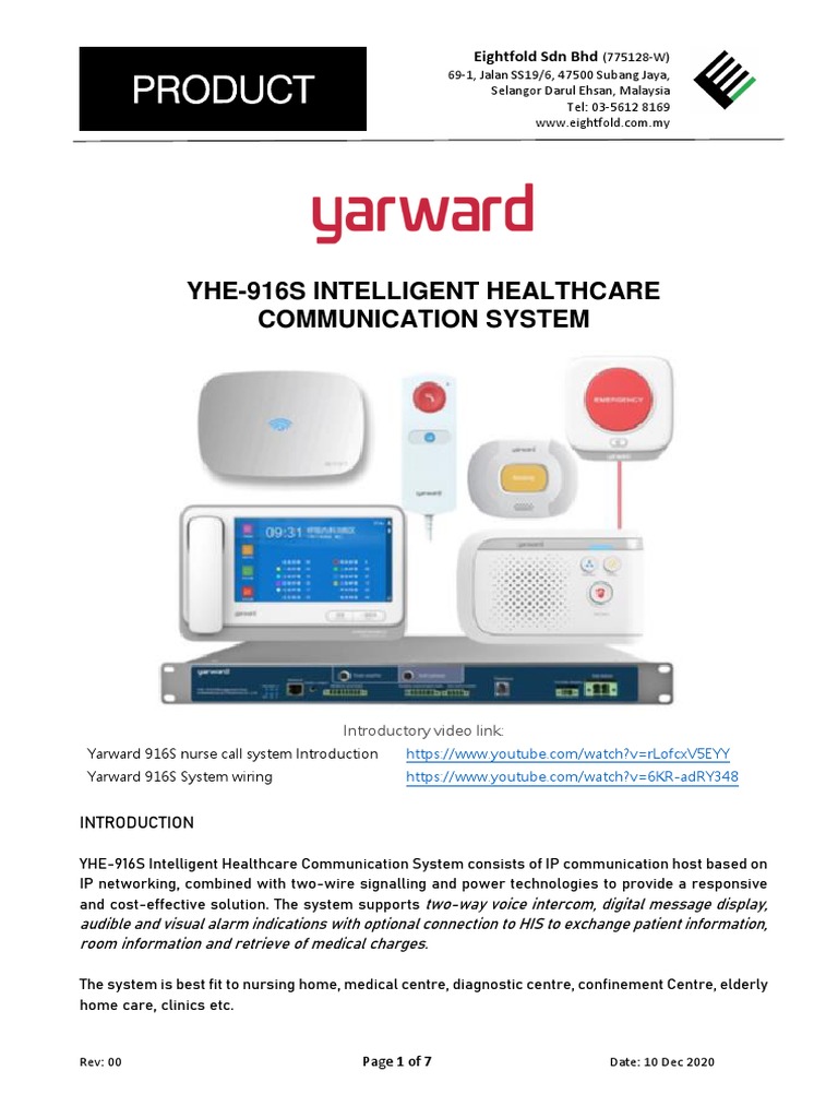 P E21 Yarward Wired Nurse Call System R0 | PDF | Computer Network | Wireless