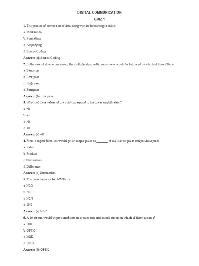 Digital Communications Quiz Overview | PDF | Telecommunications ...
