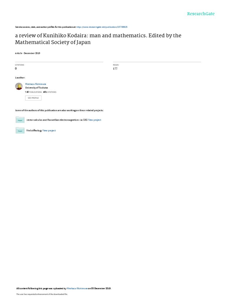 A Review of Kunihiko Kodaira: Man and Mathematics. Edited by The ...