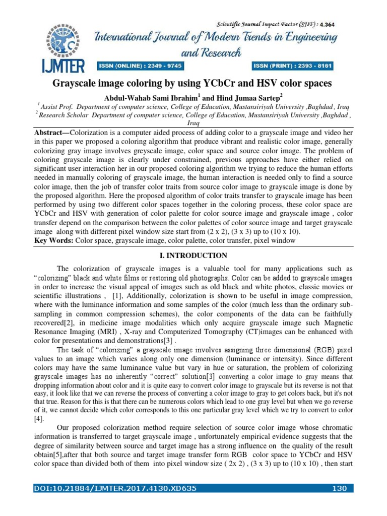 Grayscale Image Coloring by Using Ycbcr and HSV Color Spaces | PDF ...
