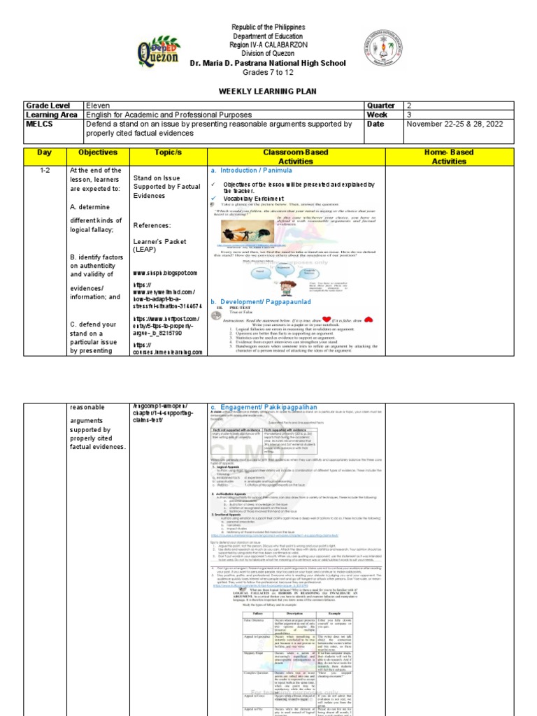 WLP-with-IDEA EAPP Q2Wk 3 | PDF | Argument | Cognitive Science