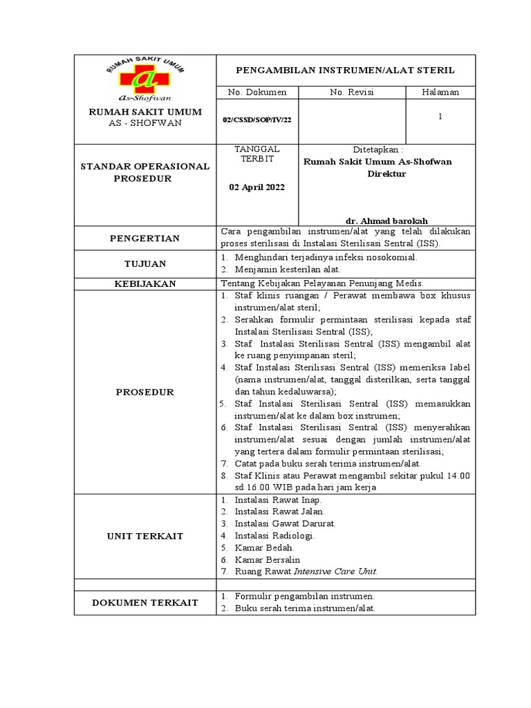 Spo Pengambilan Alat Steril Dari CSSD | PDF