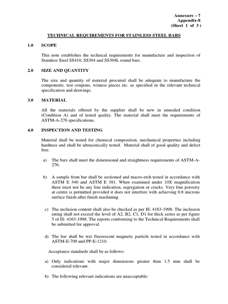 Appendix 8 SS Bars 2 | Descargar gratis PDF | Specification (Technical Standard) | Stainless Steel