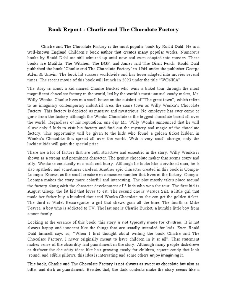 Book Report Charlie and The Chocolate Factory | PDF