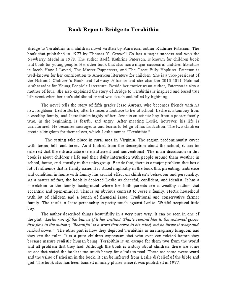 Book Report Bridge To Terabithia | PDF