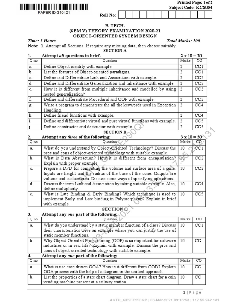 Object Oriented System Design-Kcs-054 | PDF | Object Oriented Programming | Computer Programming