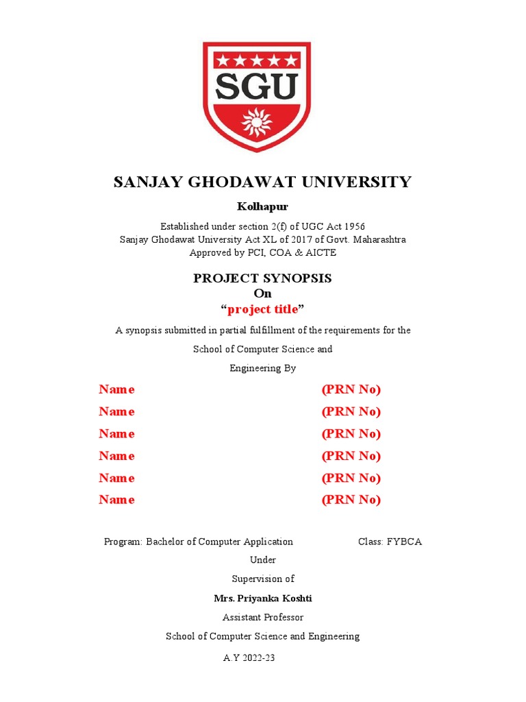 Synopsis for 'Project Title' Submitted by MCA Students at Sanjay ...