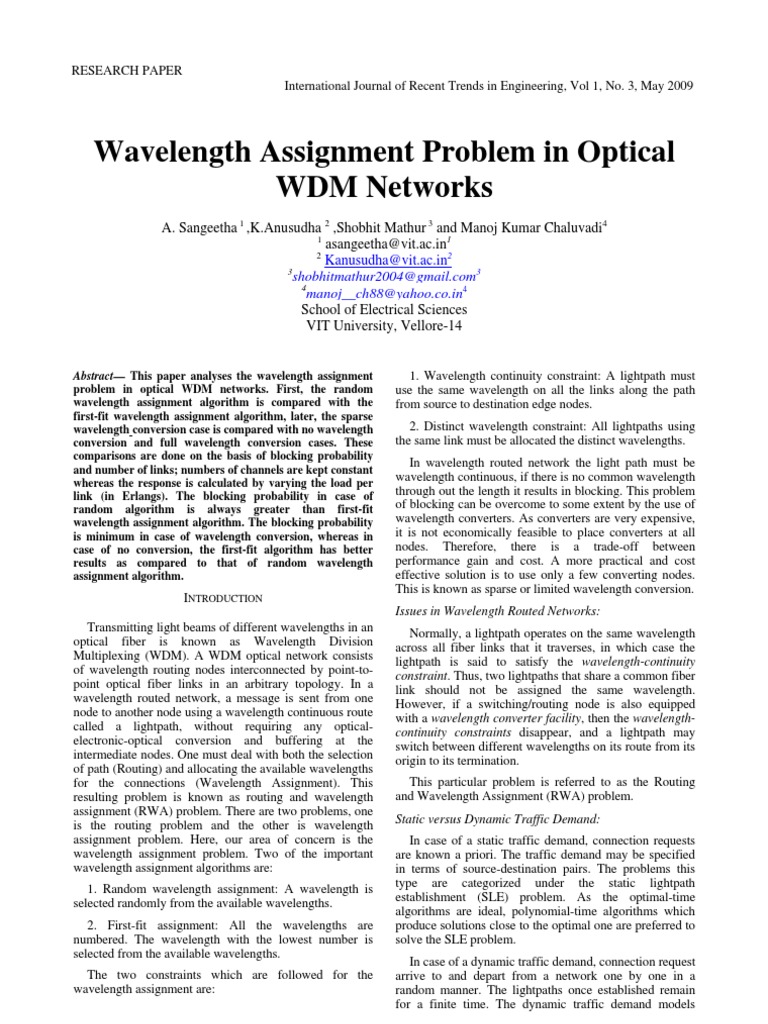 Wavelength Assignment Problem in Optical | PDF | Routing | Linear Programming