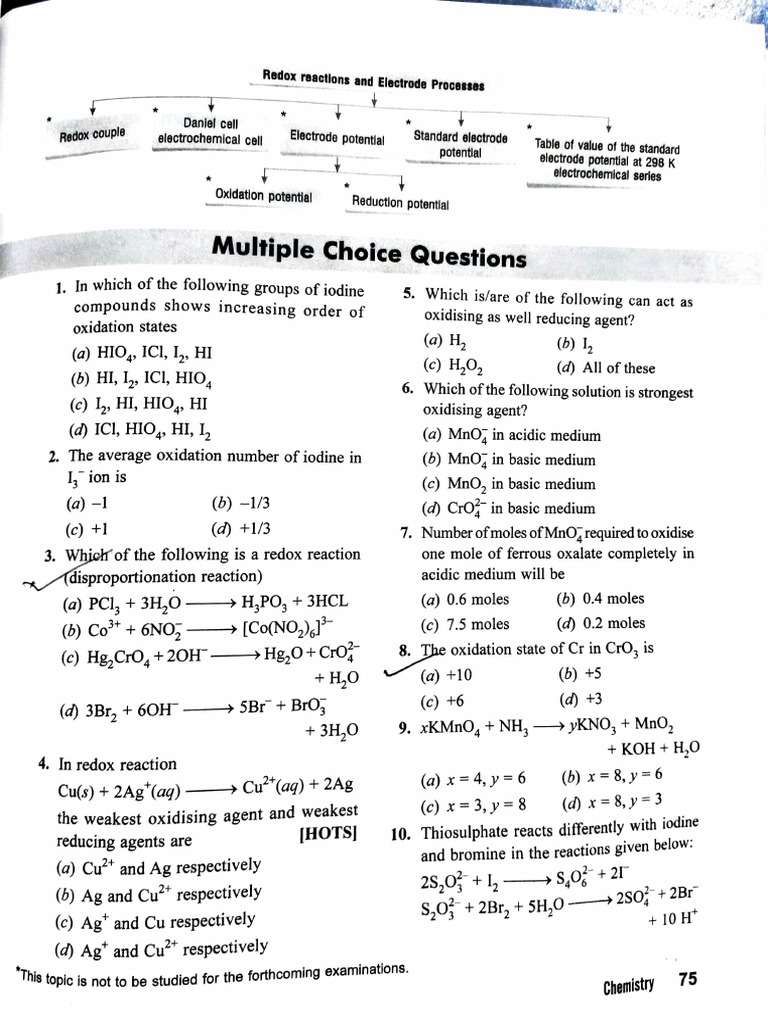 Redox Reactn Mcqs | PDF | Redox | Chemical Reactions